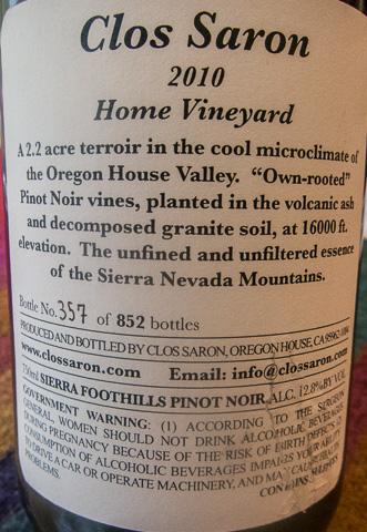 2010 Clos Saron Pinot Noir Home Vineyard, USA, California, Sierra ...