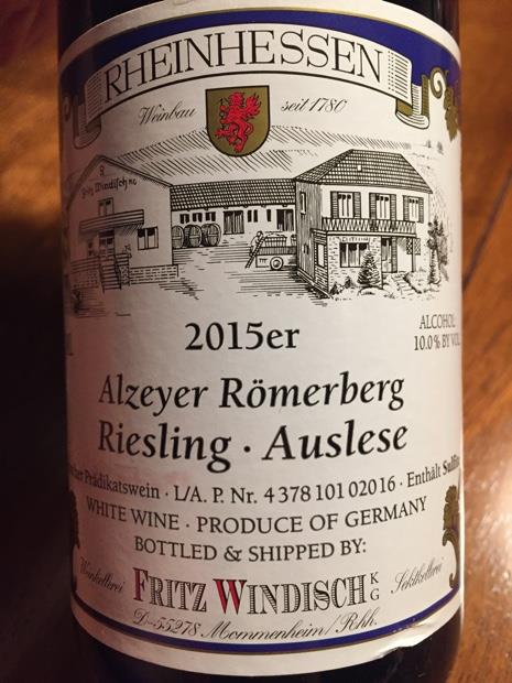 2015 Fritz Windisch Alzeyer Romerberg Riesling Auslese, Germany ...
