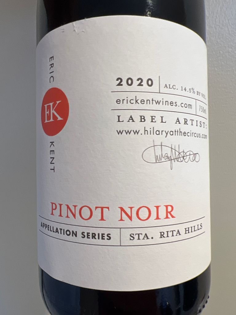 2020 Eric Kent Wine Cellars Pinot Noir Appellation Series Sta. Rita ...