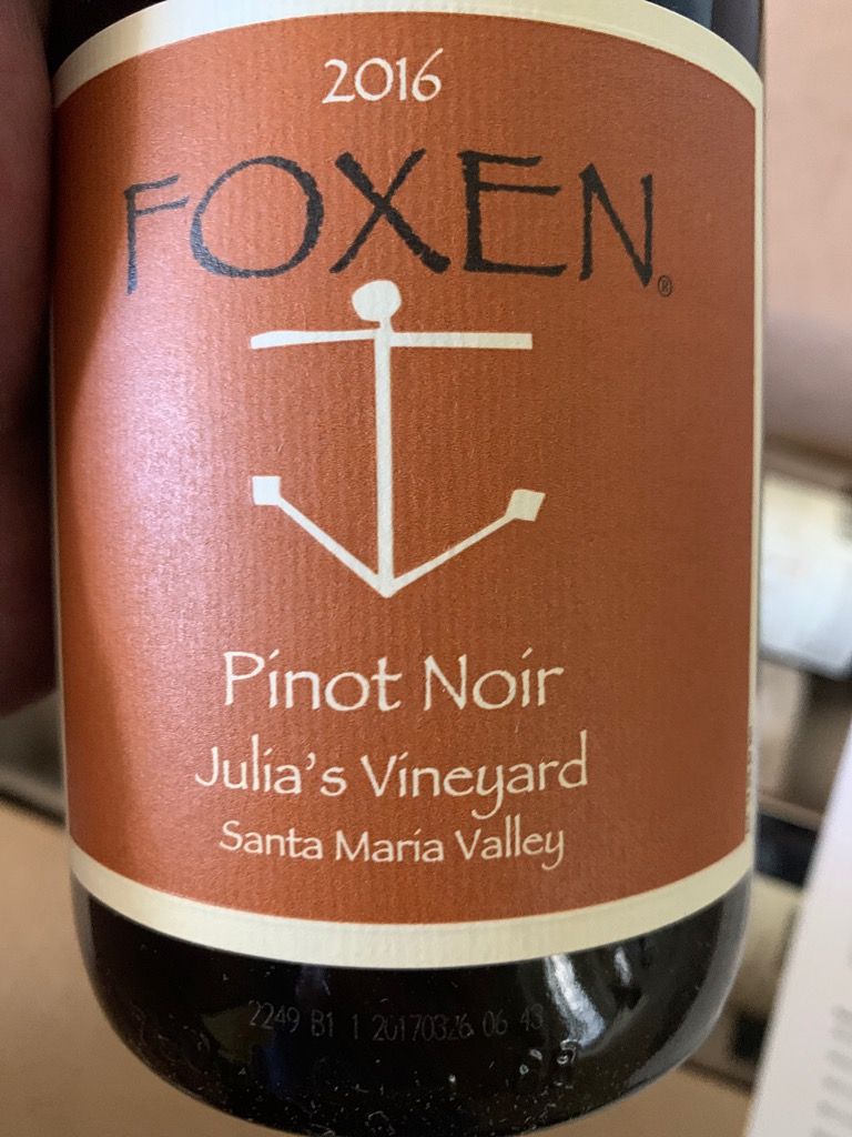 2017 Foxen Pinot Noir Julia's Vineyard, USA, California, Central Coast ...