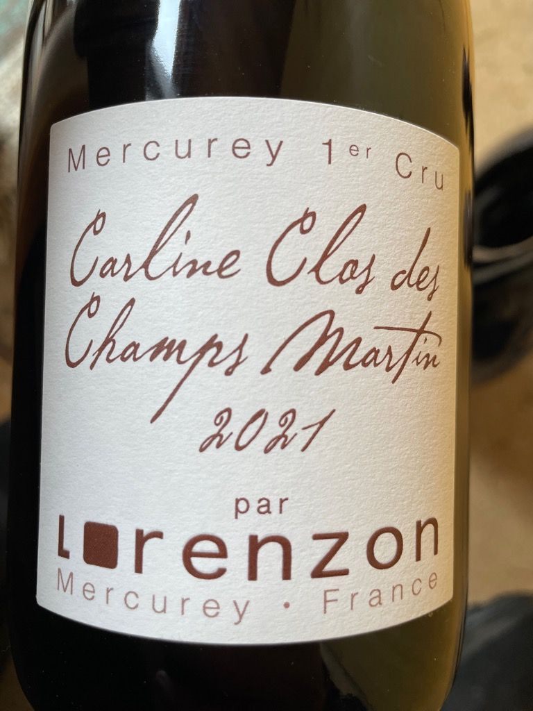 2021 Bruno Lorenzon Mercurey 1er Cru Clos des Champs Martin Carline ...