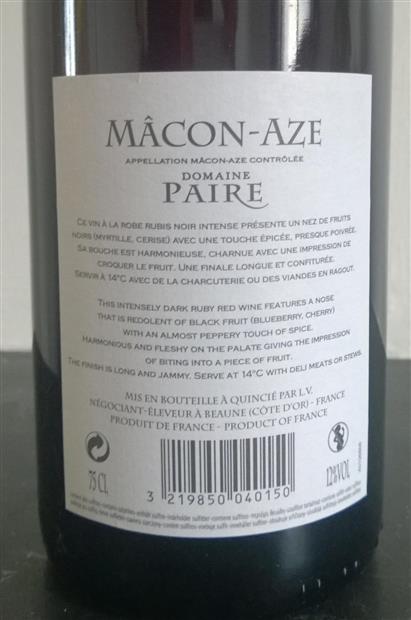 2011 Domaine Paire Mâcon-Azé Rouge, France, Burgundy, Mâconnais, Mâcon ...