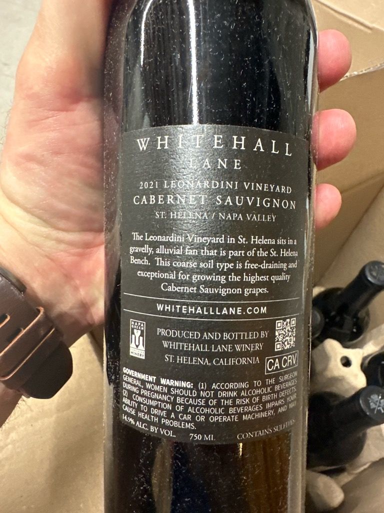 2022 Whitehall Lane Cabernet Sauvignon Leonardini Vineyard St. Helena ...