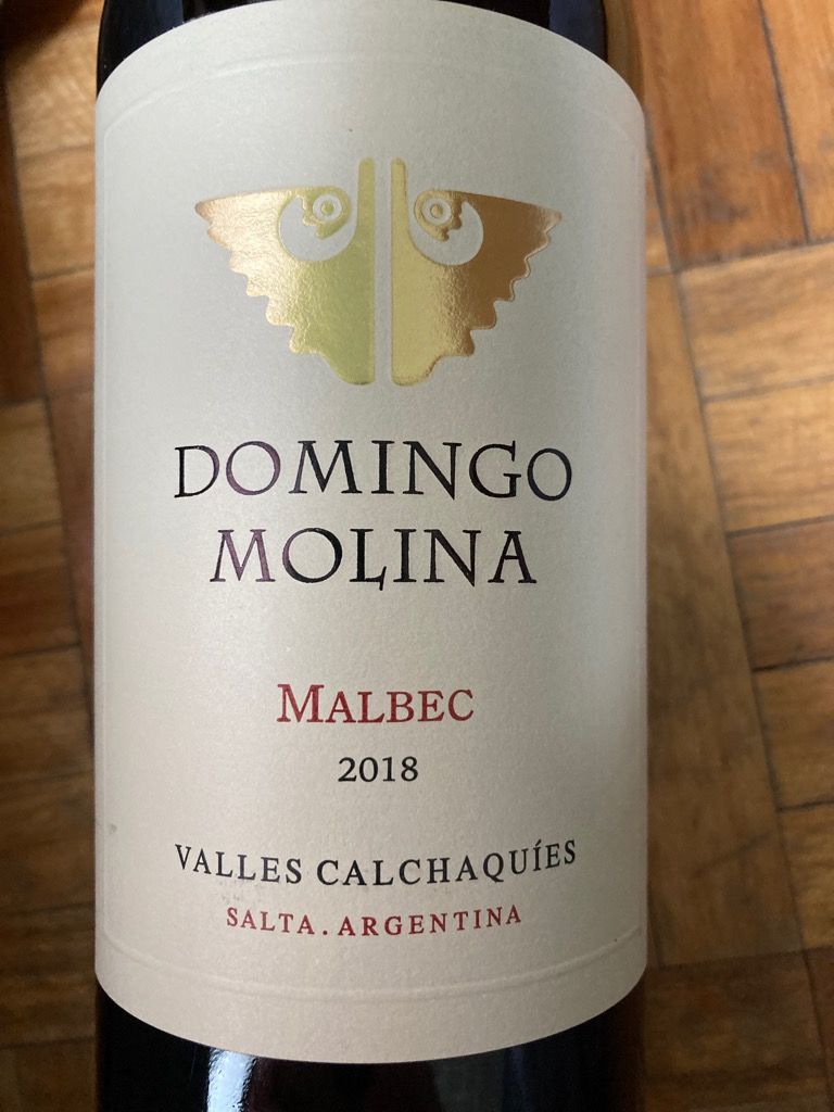 2018 Domingo Molina Malbec, Argentina, Valles Calchaquíes, Salta ...