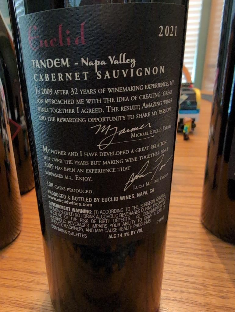 2022 Euclid Wines Cabernet Sauvignon Tandem, USA, California, Napa ...