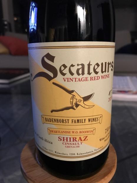 2016 Badenhorst Family Wines Secateurs Cinsault Shiraz Grenache, South ...