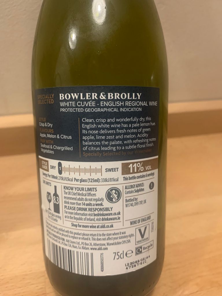 2021 Aldi Bowler & Brolly English White Cuvée, United Kingdom, England ...