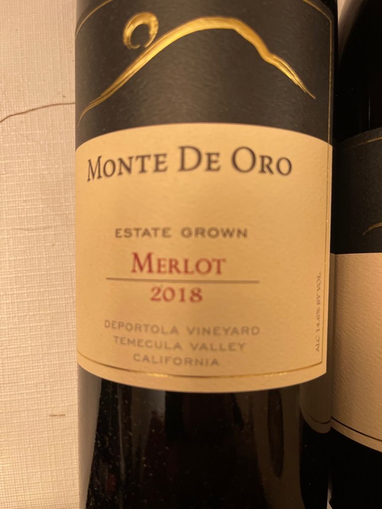 2018 Monte De Oro Merlot, USA, California, South Coast, Temecula Valley ...