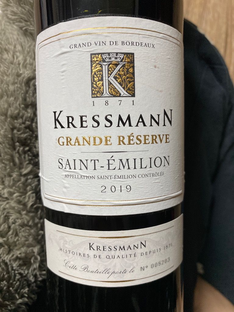2019 Kressmann St. Émilion Grand Cru Grande Réserve, France, Bordeaux ...