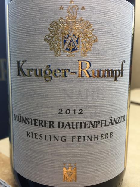 2012 Kruger-Rumpf Riesling Schiefer Feinherb, Germany, Nahe - CellarTracker
