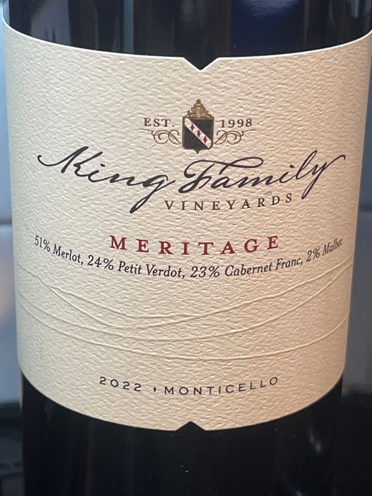 2022 King Family Vineyards Meritage, USA, Virginia, Central Virginia ...