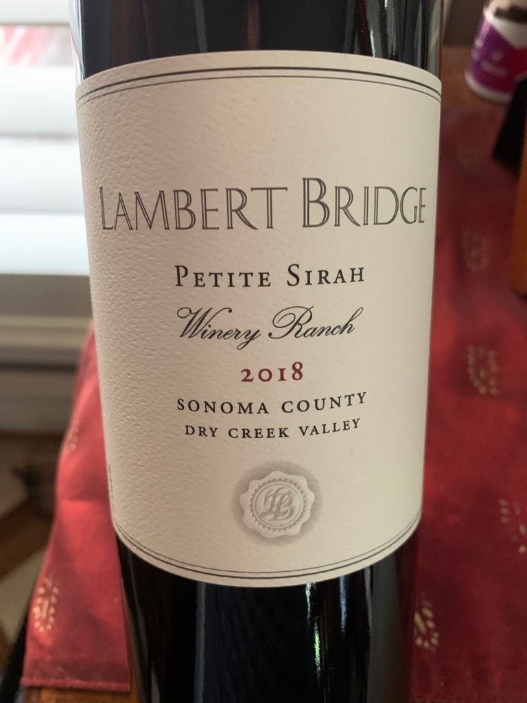 2018 Lambert Bridge Petite Sirah Winery Ranch Block, USA, California ...