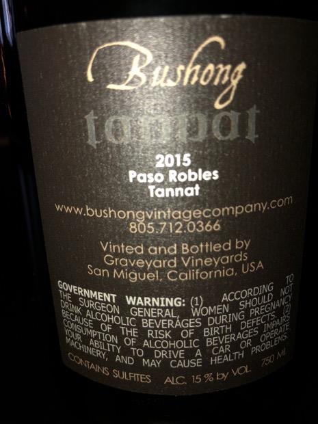2015 Bushong Tannat, USA, California, Central Coast, Paso Robles ...
