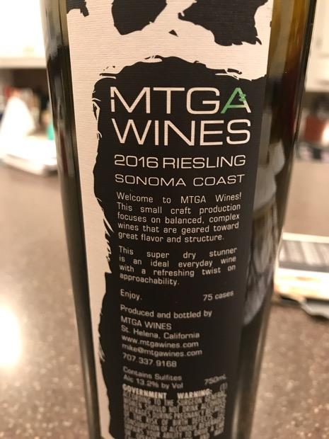 2019 MTGA Riesling, USA, California, Sonoma County, Sonoma Coast ...