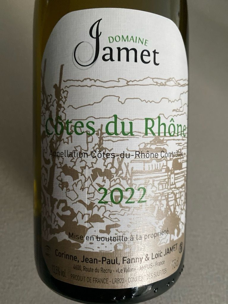 2022 Domaine Jamet Côtes du Rhône Blanc, France, Rhône, Northern Rhône ...