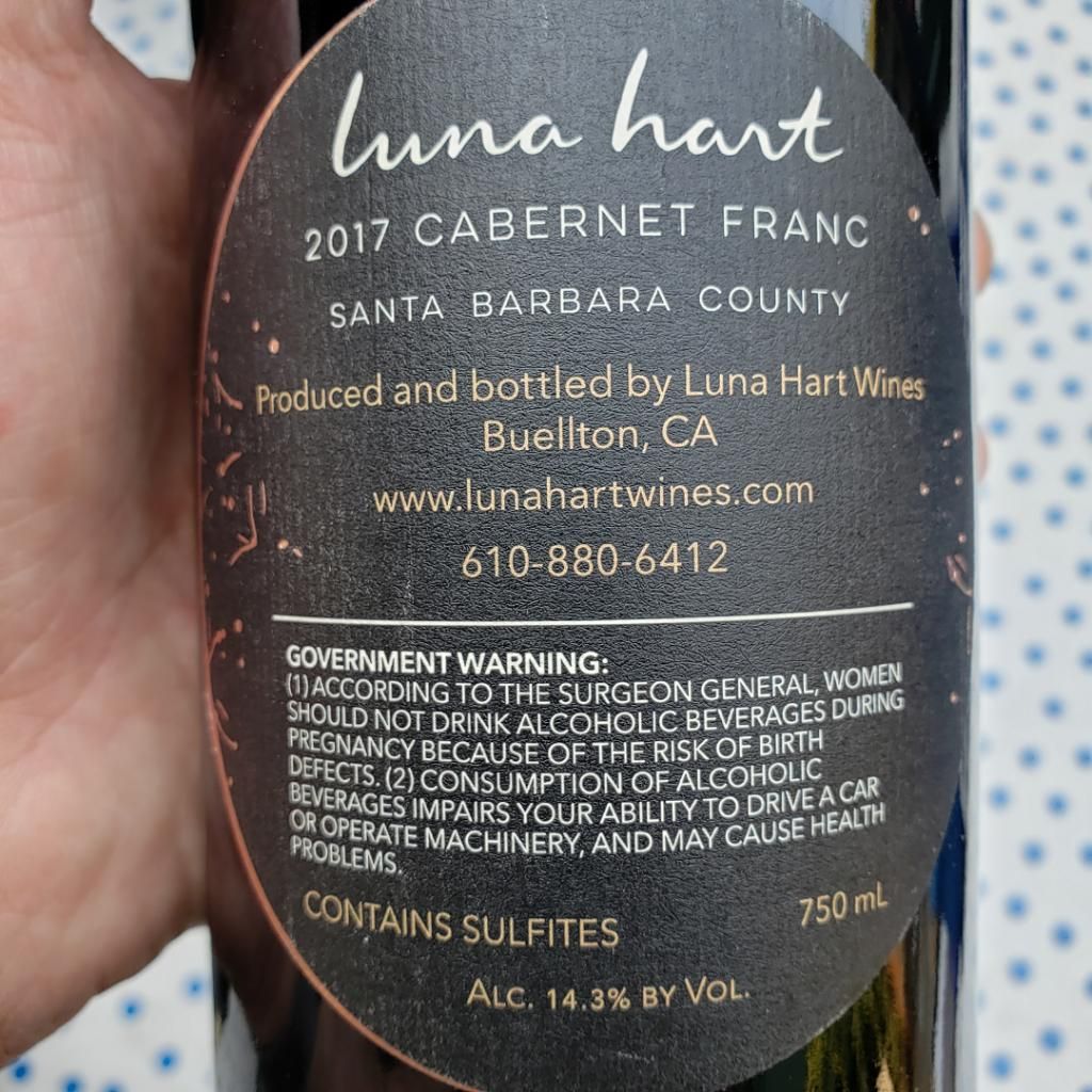 2015 Luna Hart Wines Cabernet Franc, USA, California, Central Coast ...