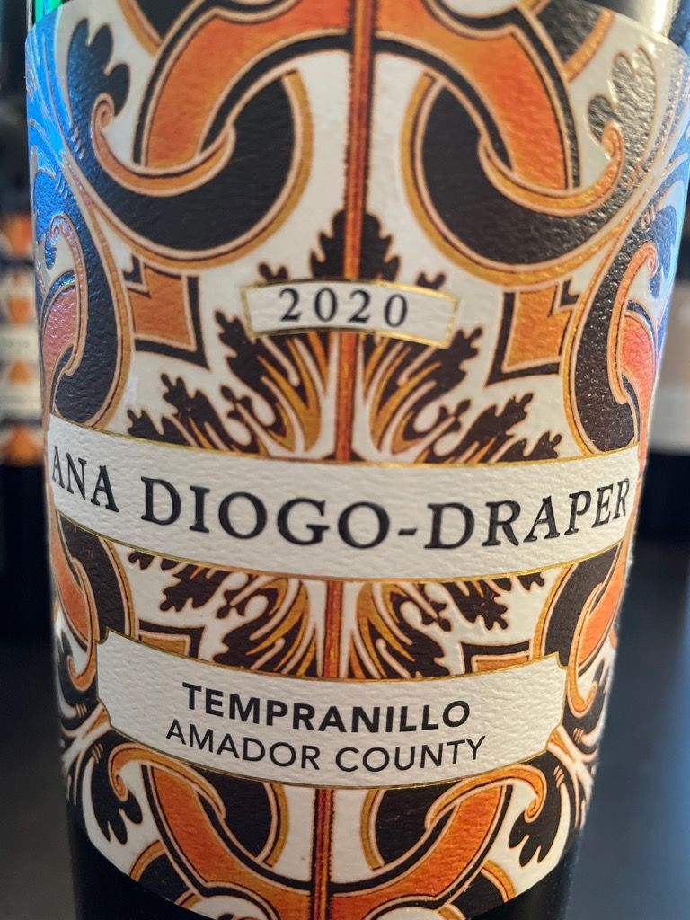 2020 Ana Diogo-Draper Tempranillo Amador County, USA, California ...