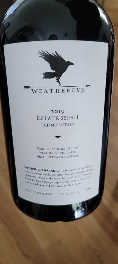 2019 WeatherEye Vineyards Syrah Estate, USA, Washington, Columbia ...