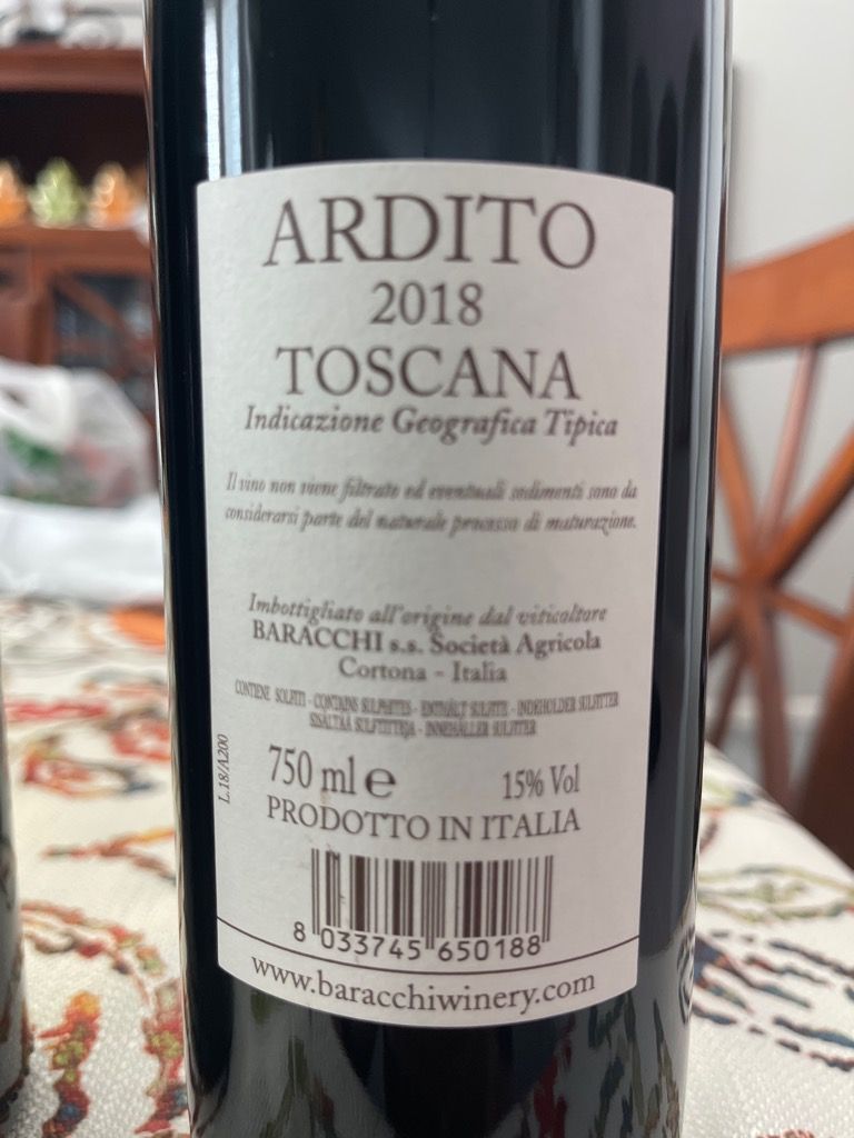 2018 Baracchi Ardito Toscana IGT, Italy, Tuscany, Toscana IGT ...
