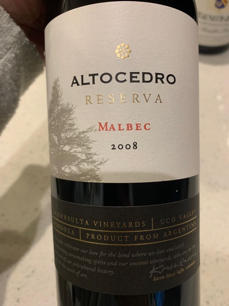 2008 Altocedro Malbec Reserva Old Vines, Argentina, Mendoza, Valle de ...