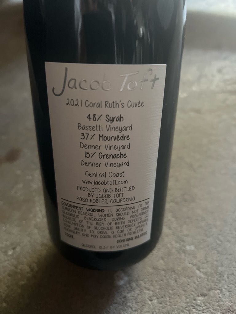 2021 Jacob Toft Coral Ruth's Cuvee, USA, California, Central Coast ...