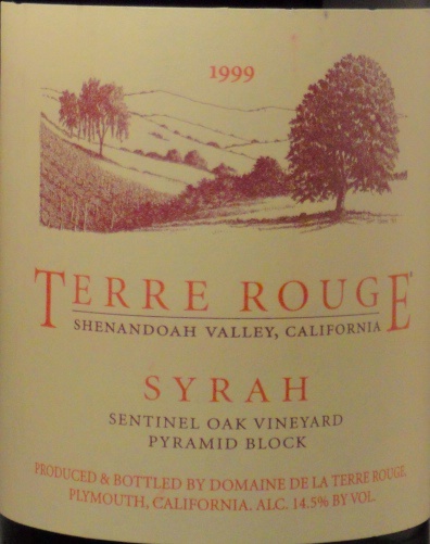 1999 Domaine de la Terre Rouge Syrah Pyramid Block Sentinel Oak ...