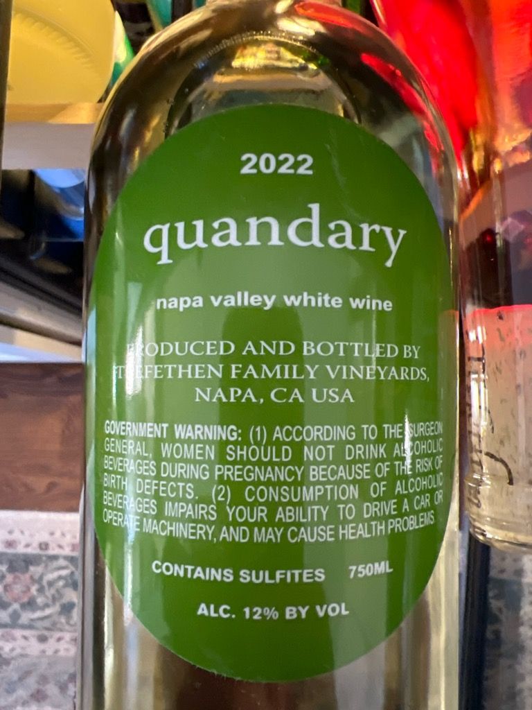 2022 Trefethen Chardonnay Quandary Estate Usa California Napa Valley