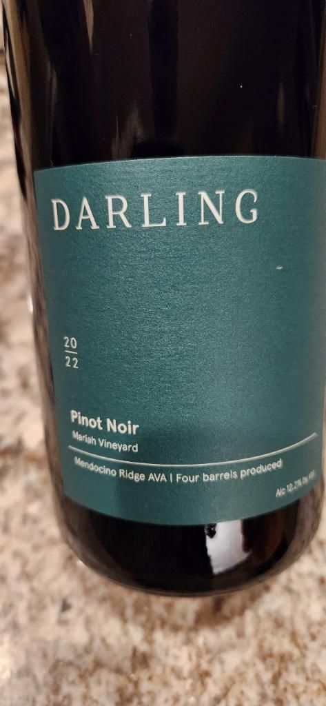 2022 Darling Family Wines Pinot Noir Mariah Vineyard, USA, California ...