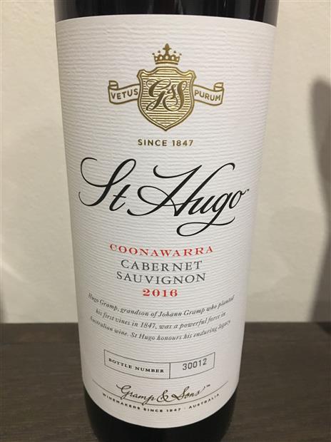 2016 St Hugo Cabernet Sauvignon Coonawarra, Australia, South Australia ...