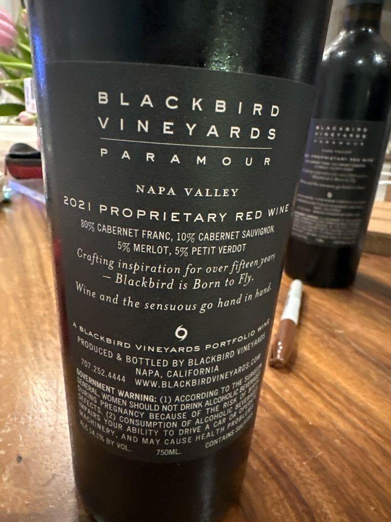 2021 Blackbird Vineyards Paramour, USA, California, Napa Valley ...
