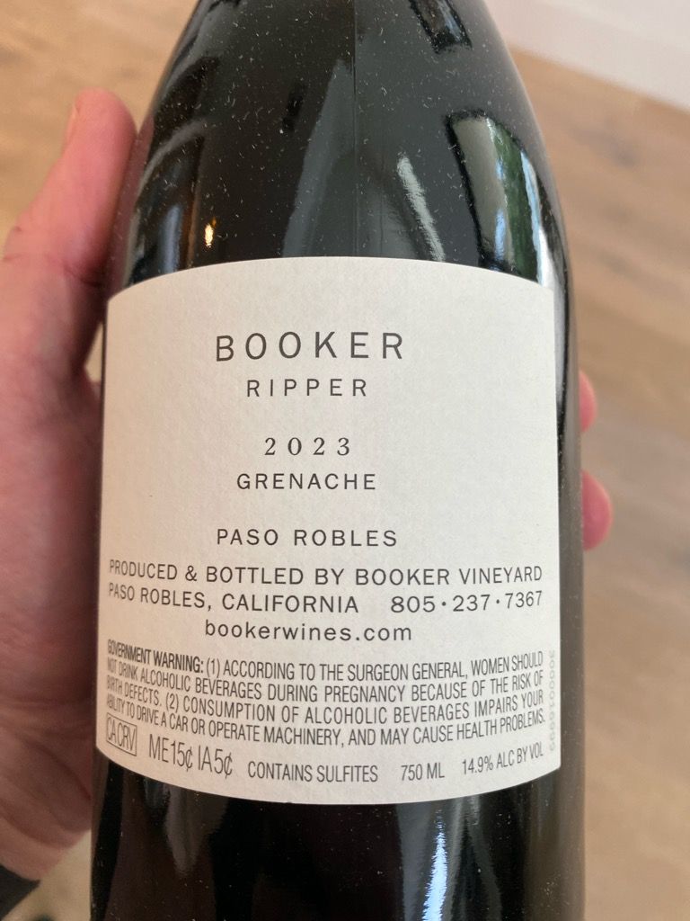 2023 Booker Vineyard Grenache The Ripper, USA, California, Central ...