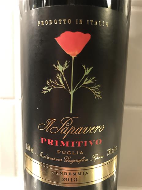 2018 Il Papavero Primitivo Puglia IGT, Italy, Puglia, Puglia IGT ...