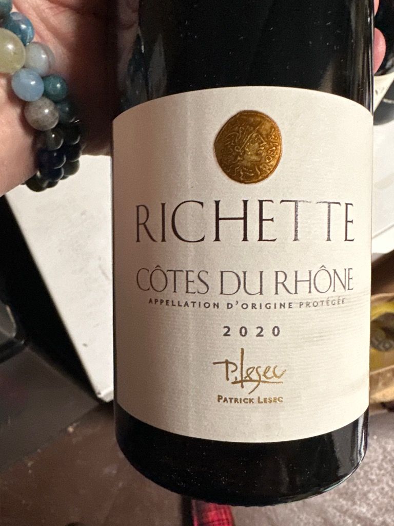 2020 Patrick Lesec Côtes du Rhône Cuvée Richette, France, Rhône ...