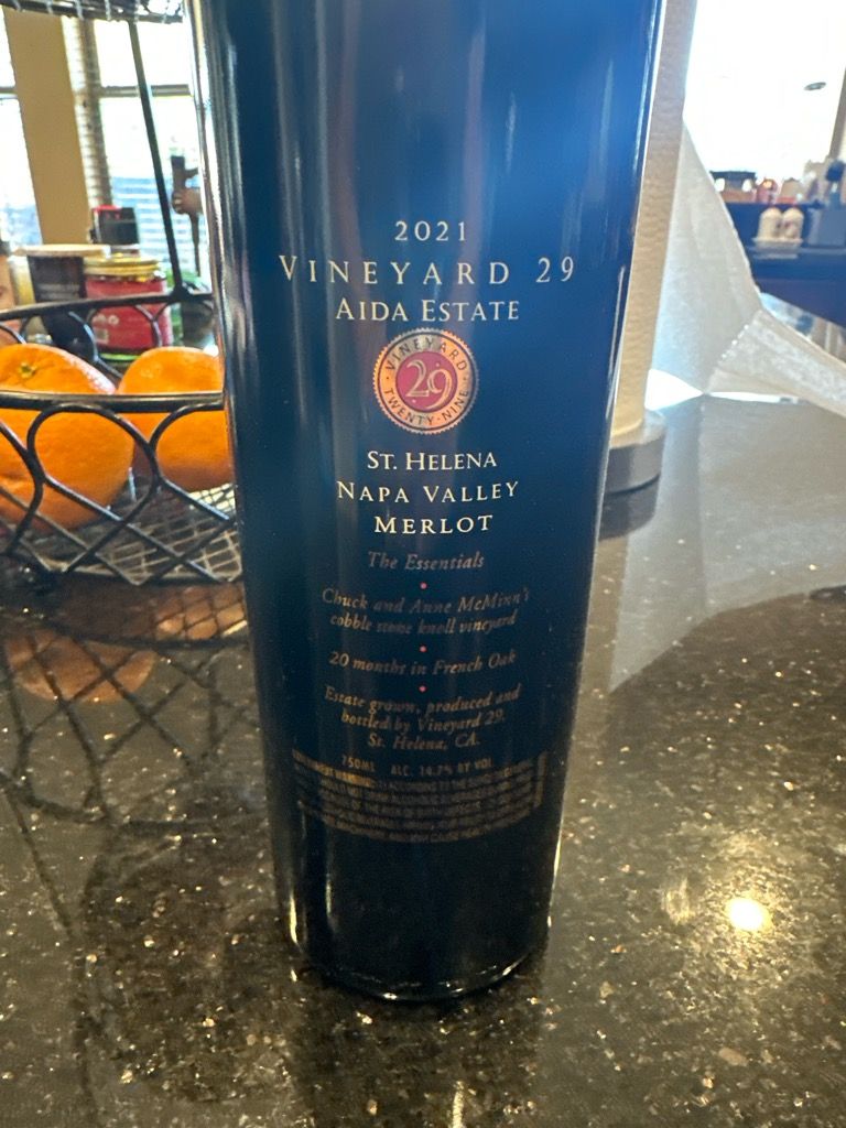 2021 Vineyard 29 Merlot, USA, California, Napa Valley - CellarTracker