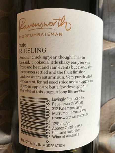 2016 Ravensworth Riesling, Australia, New South Wales, Southern New ...