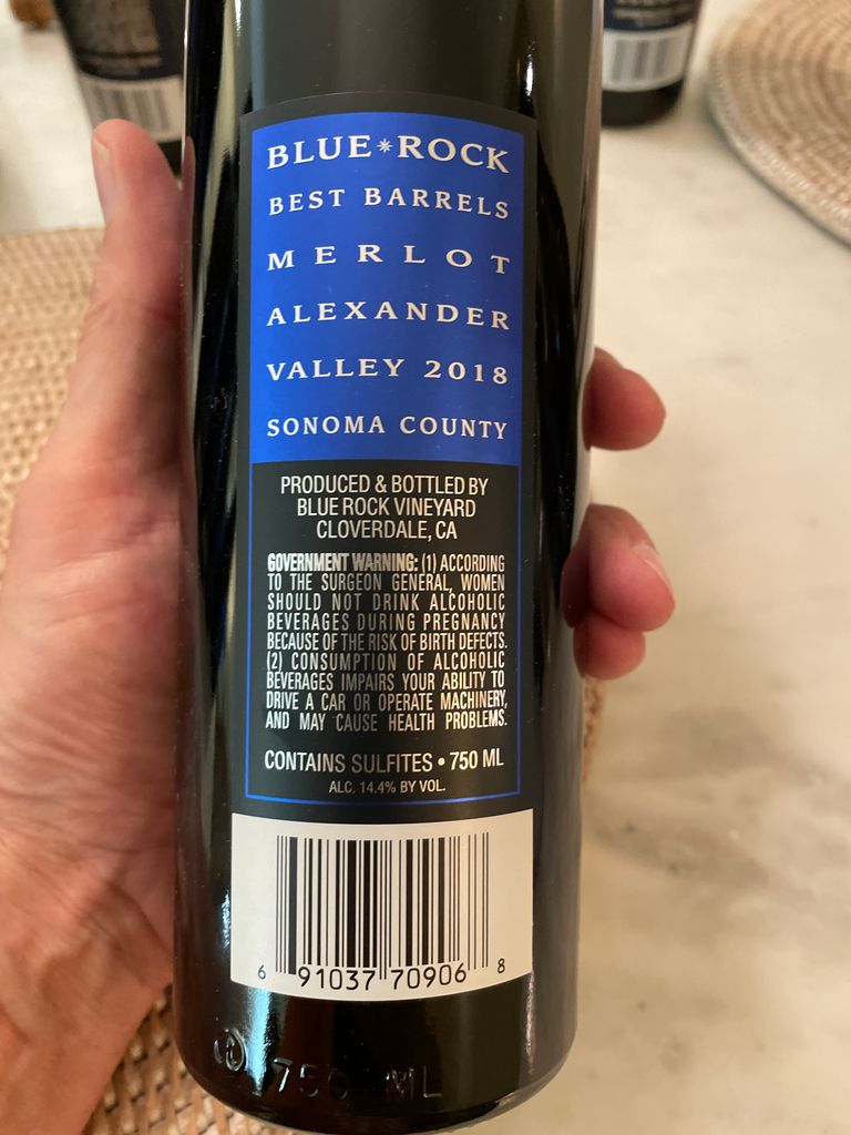 2018 Blue Rock Merlot Best Barrels, USA, California, Sonoma County ...