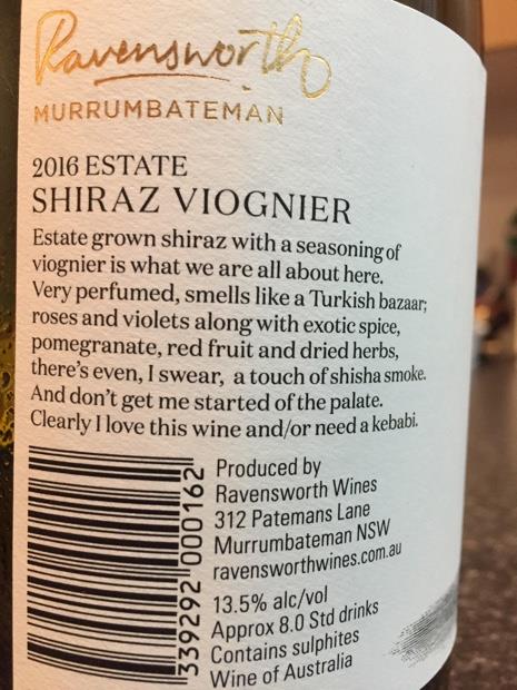 2016 Ravensworth Estate Shiraz Viognier, Australia, New South Wales ...