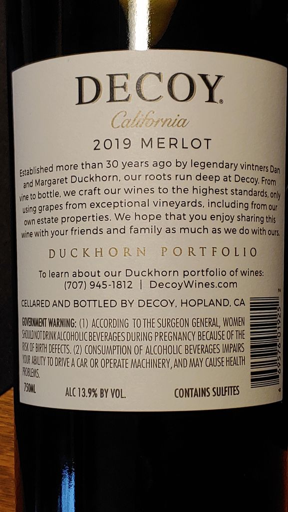 2014 Decoy (Duckhorn Vineyards) Merlot Duckhorn Portfolio, USA ...