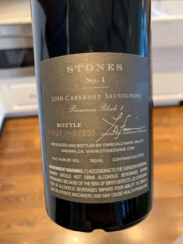 2016 Fairchild Estate Cabernet Sauvignon Stones No. 1 Perrarus Block 1 ...