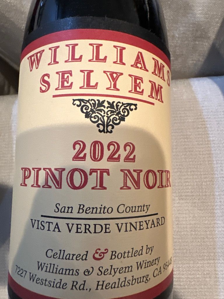 2022 Williams Selyem Pinot Noir Vista Verde Vineyard, USA, California ...