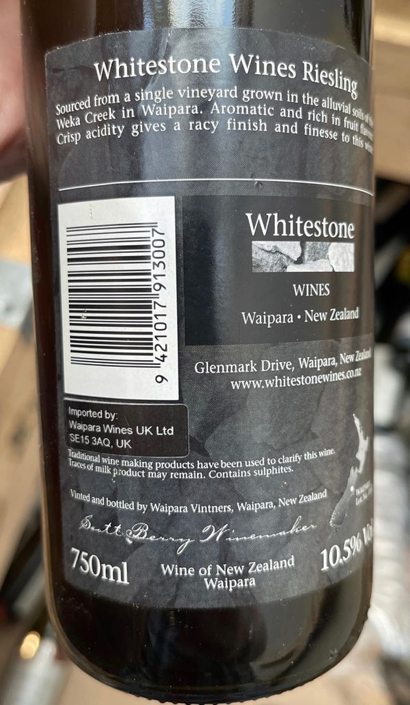 2007 Whitestone Riesling, New Zealand, South Island, Canterbury ...