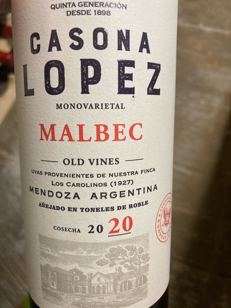 2022 Bodegas López Malbec Casona López Old Vines, Argentina, Mendoza ...