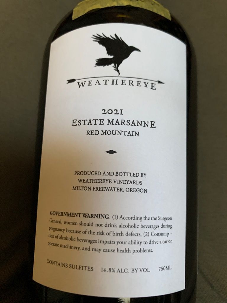 2021 WeatherEye Vineyards Marsanne Estate, USA, Washington, Columbia ...