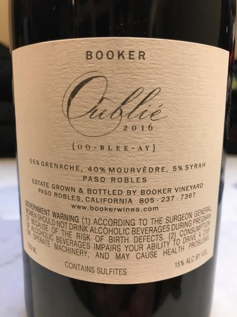 2016 Booker Vineyard Oublie, USA, California, Central Coast, Paso ...