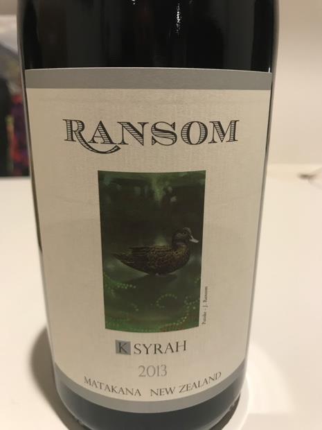 2015 Ransom Wines Syrah K Syrah, New Zealand, North Island, Auckland ...