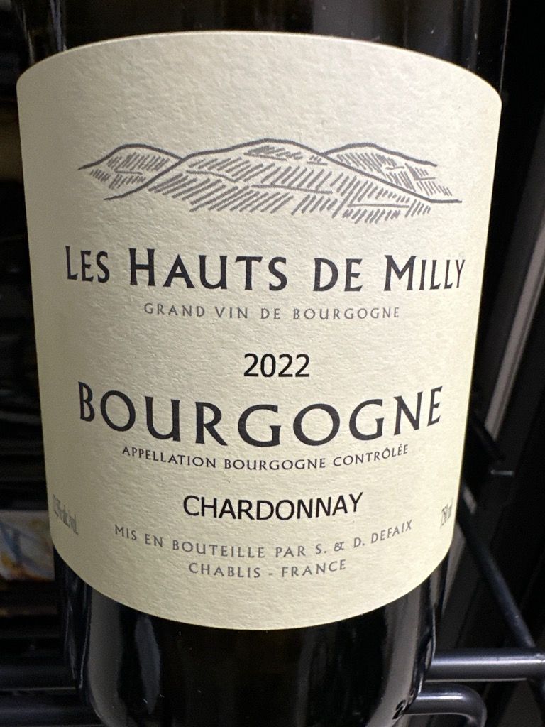 2023 Domaine Bernard Defaix Chardonnay Bourgogne Les Hauts de Milly ...