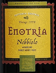 1998 Enotria Nebbiolo Vigneti Monte Volpe, USA, California, North Coast ...
