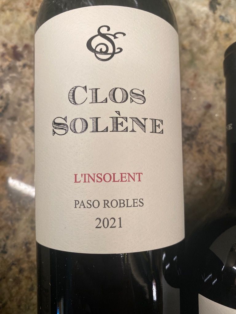 2021 Clos Solène L'Insolent, USA, California, Central Coast, Paso ...