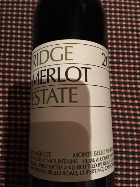 2015 Ridge Merlot Estate, USA, California, Santa Cruz Mountains ...