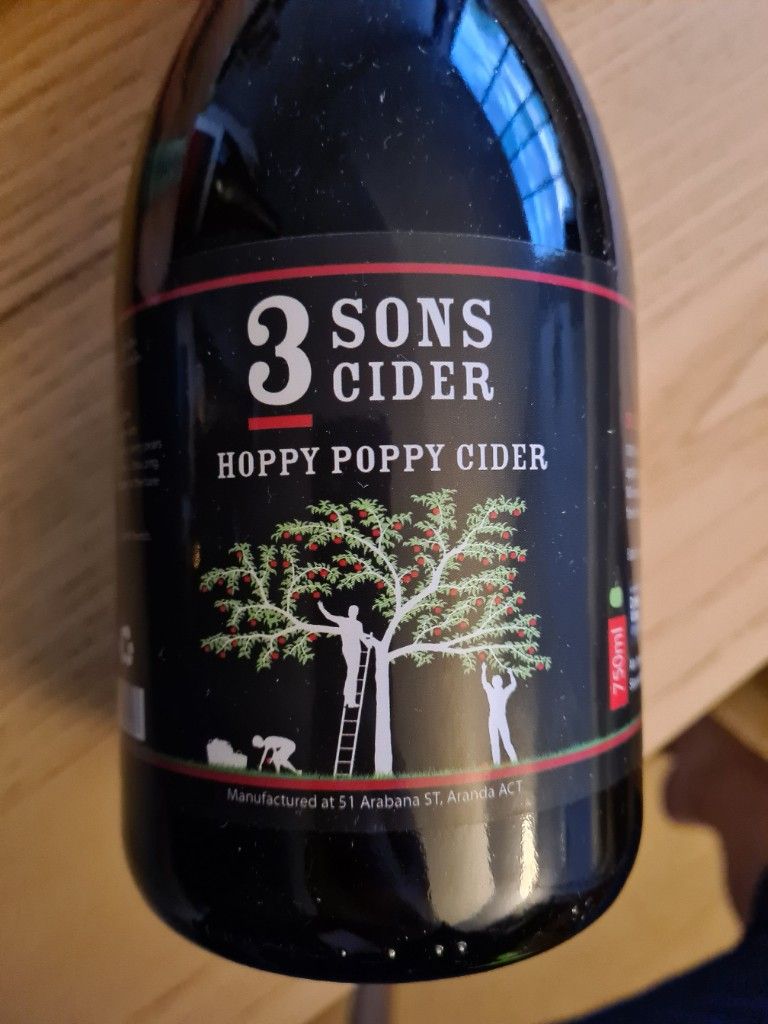 2019 Three Sons Cider Hoppy Poppy Cider Apple/pear/hop blend, Australia ...